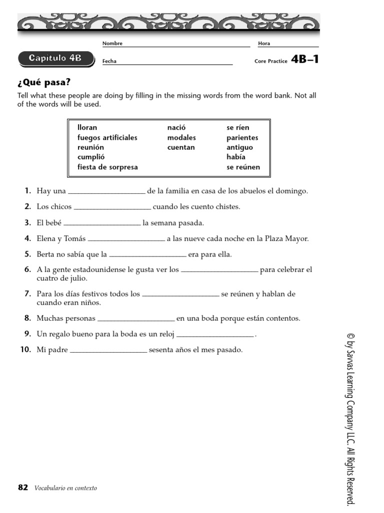 Realidades 2 4B Core Practice | PDF | Observancias
