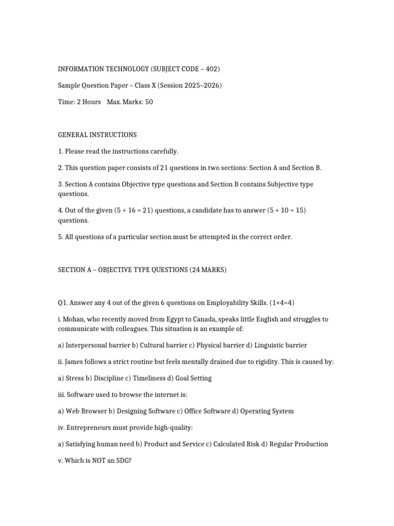 Class X IT Full Question Paper | PDF | Relational Model | Computing