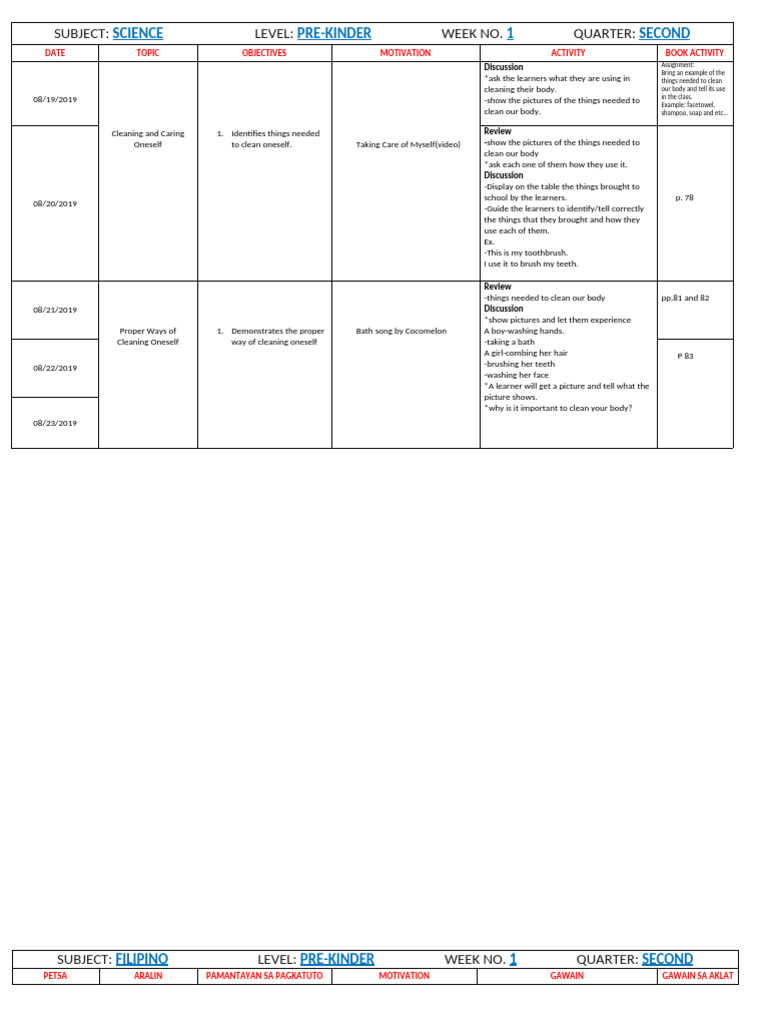 Pre-Kinder-Lesson Plan Week 1 | PDF