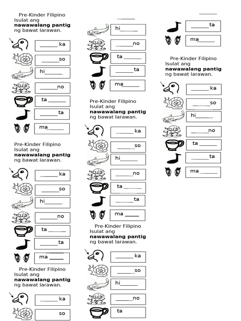 Pre Kinder Filipino Extra Activity #1 | PDF