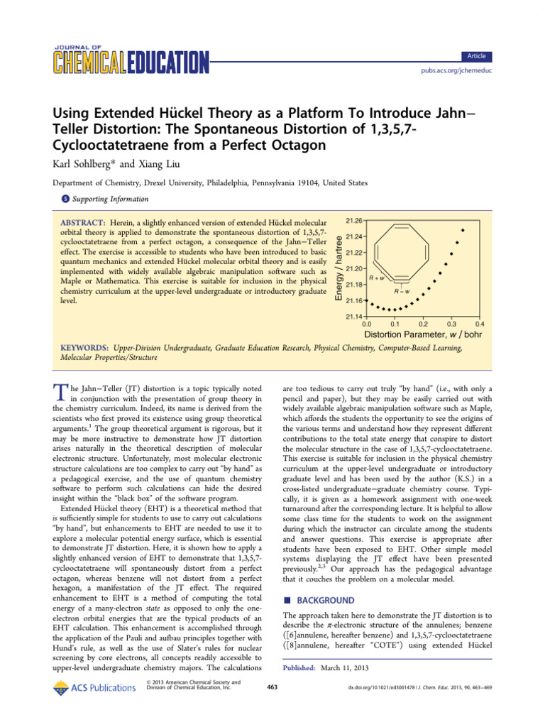 Sohlberg Liu 2013 Using Extended Hückel Theory As A Platform To ...