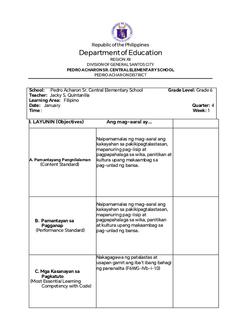 Detailed-Lesson-Plan Filipino | PDF