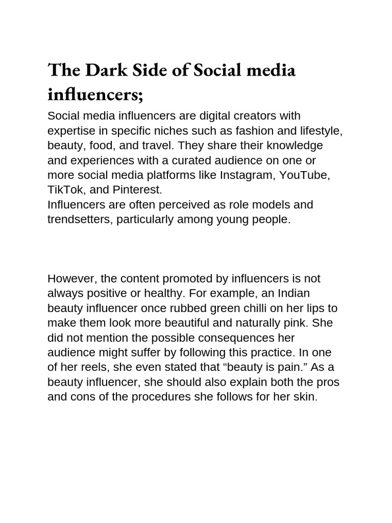 The Dark Side of Social Media Influencers | PDF