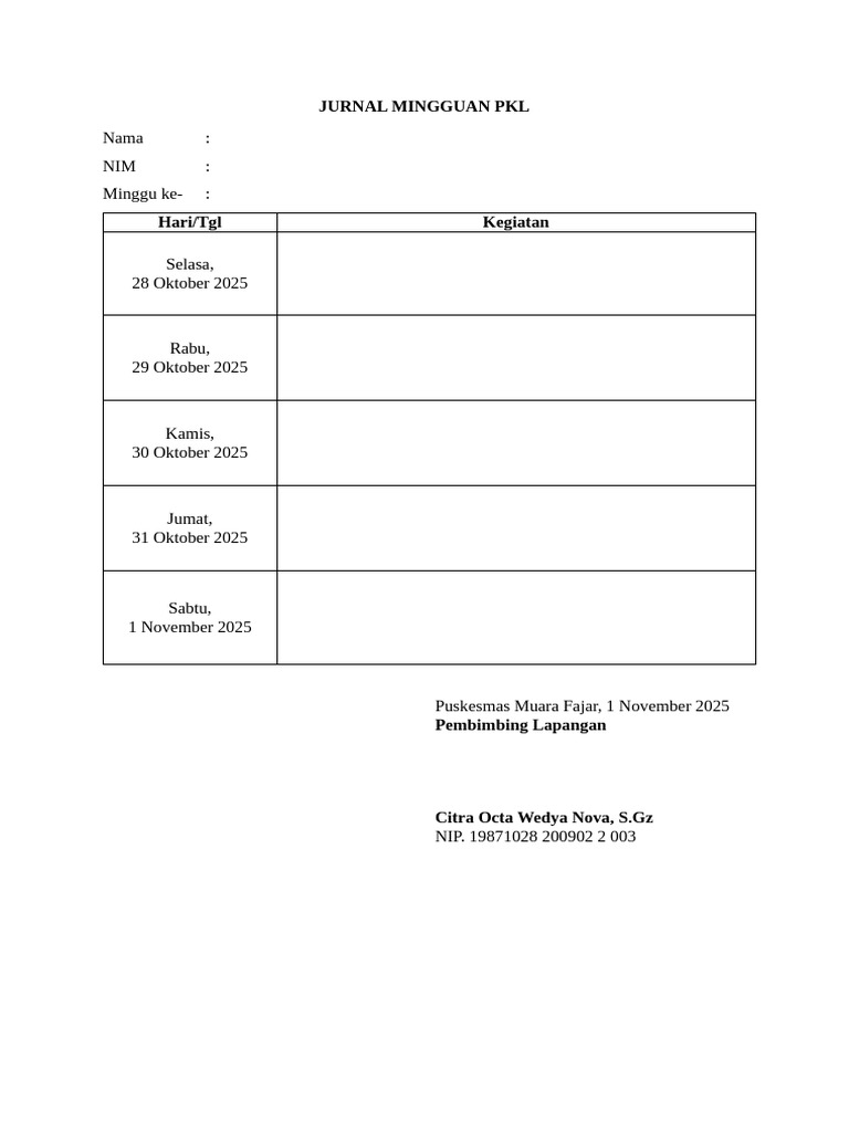 Jurnal Mingguan PKL | PDF