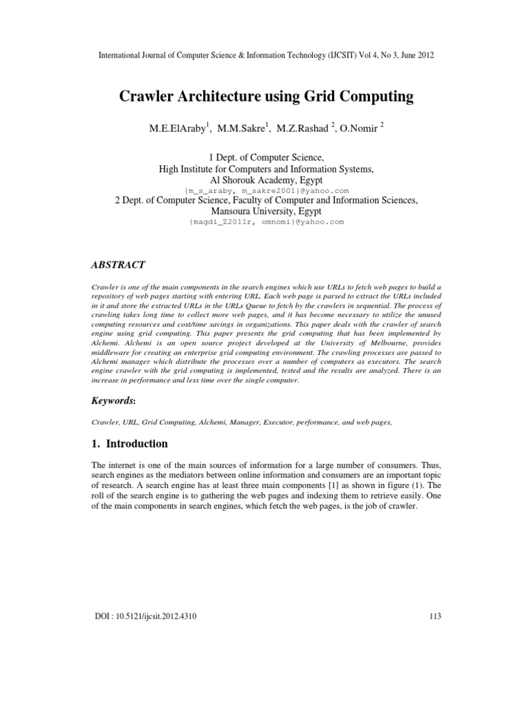 Crawler Architecture Using Grid Computing | PDF | Grid Computing | Parallel Computing