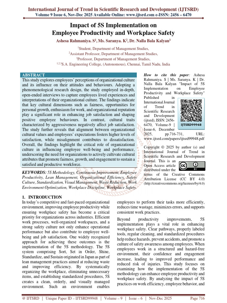 Impact of 5S Implementation On Employee Productivity and Workplace ...