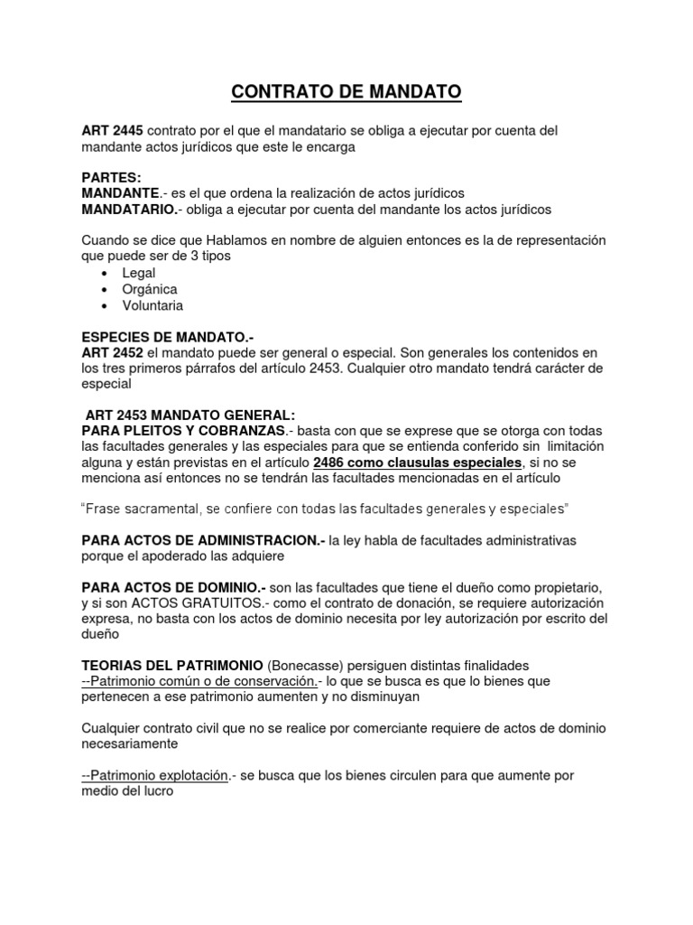 Contrato de Mandato | Propiedad | Liquidación