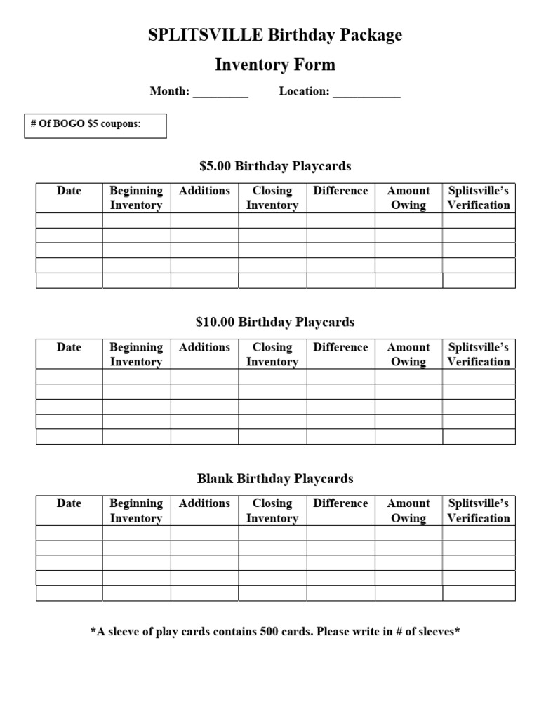Splitsville Cards Sheet | PDF