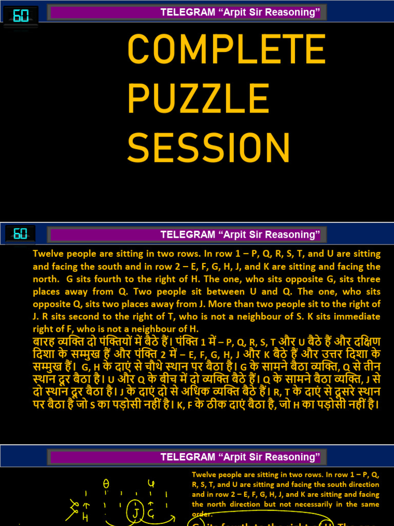 PUZZLE SET - Arpit Sir Reasoning | PDF