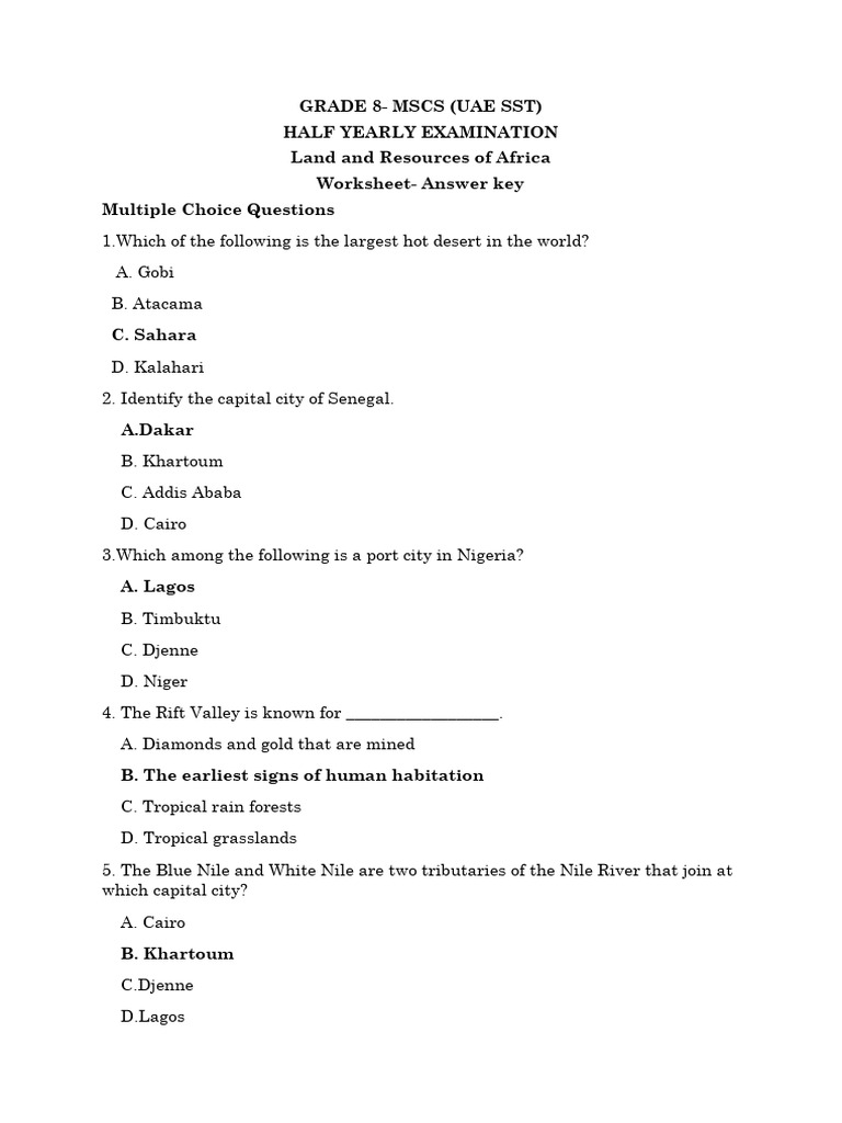 GR 8-HY-MSCS (UAE SST) - WORKSHEET-ANSWER KEY | PDF | Africa | Nile