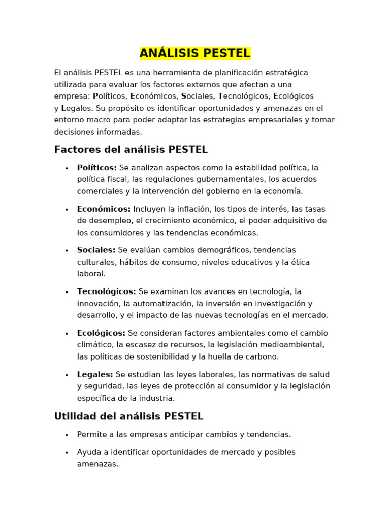 Análisis Pestel | PDF | Análisis FODA | Planificación estratégica