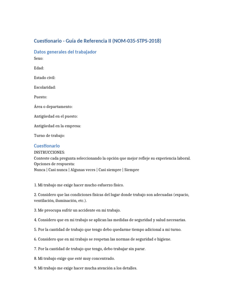 Guia II Nom035 Msforms | PDF | Cuestionario