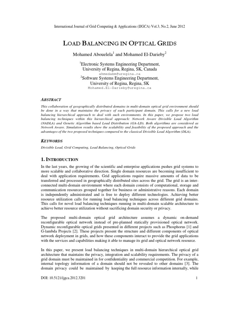 Load Balancing in Optical Grids | PDF | Grid Computing | Load Balancing (Computing)