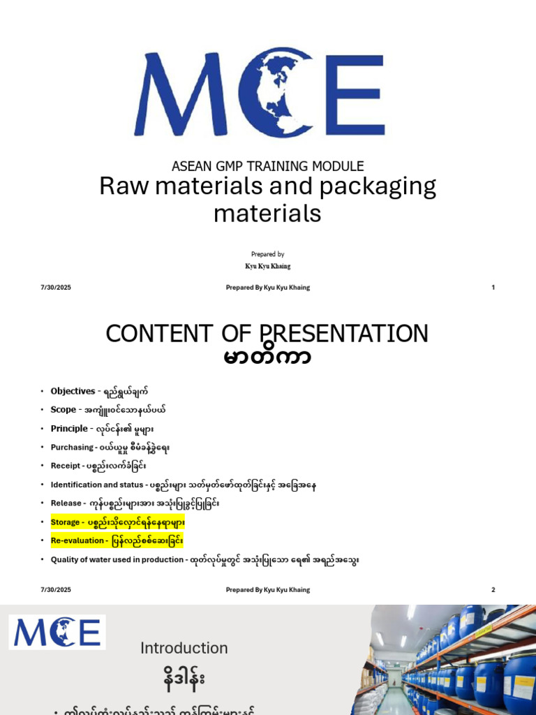Mce GMP 6. Raw and Packing Materials Training Module | PDF