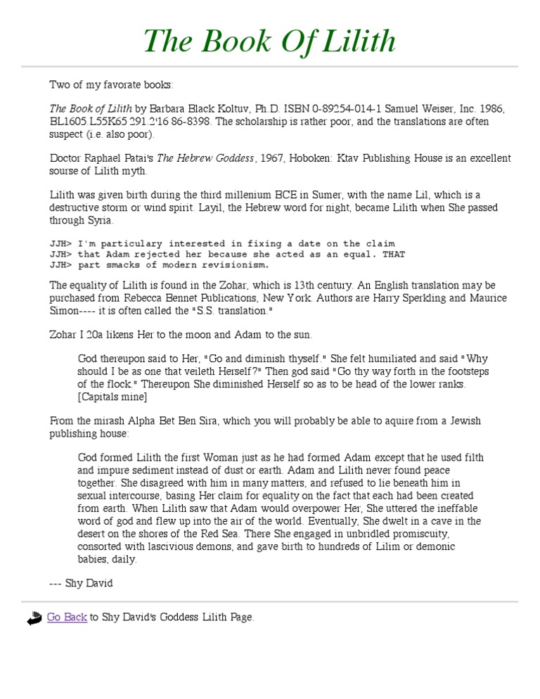 The Book of Lilith I | PDF | Lilith | Adam