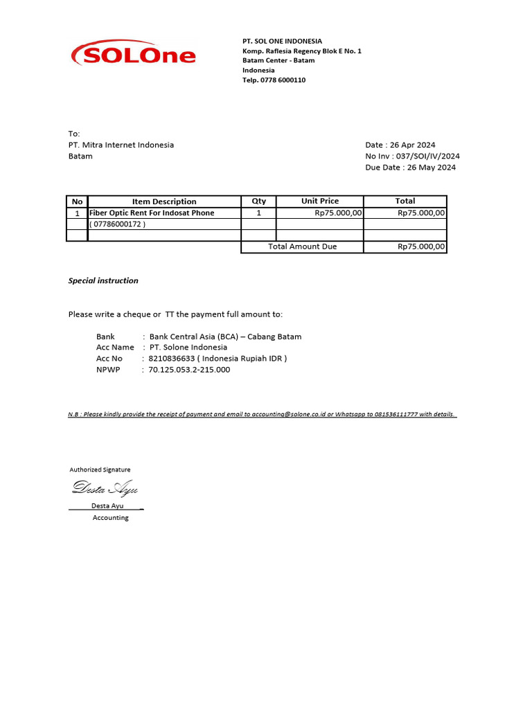 Invoice 037 PT. Mitra Internet Indonesia | PDF