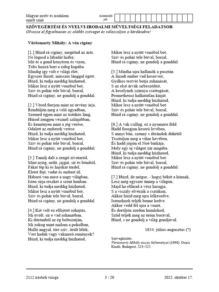 Vörösmarty - Vén Cigány | PDF