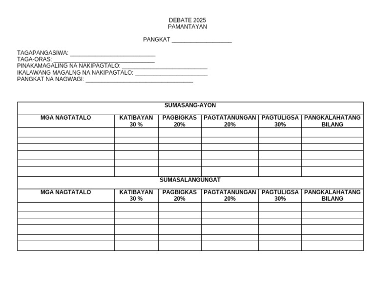 DEBATE 2025 Pamantayan | PDF