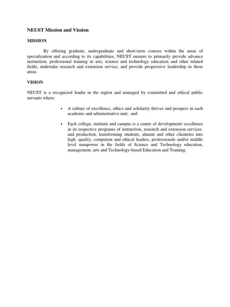 NEUST Mission and Vision Overview | PDF | Learning | Behavior Modification