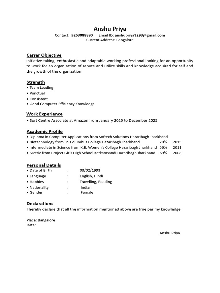 Anshu Priya CV | PDF