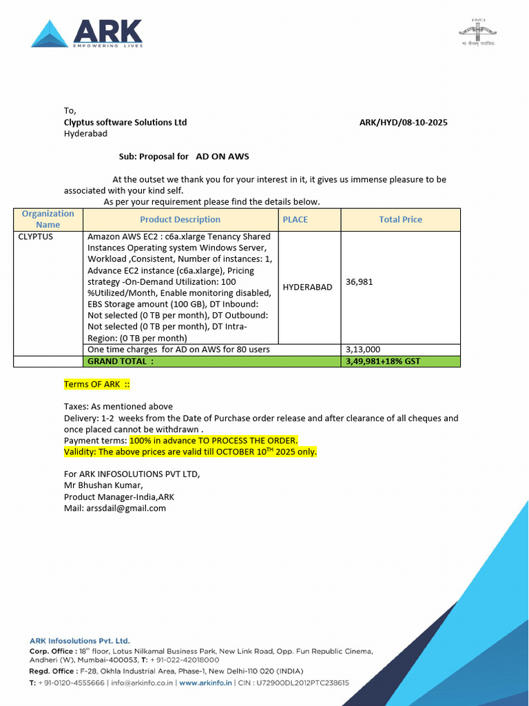 Ark - Clyptus - Ad On Aws Proposal - October 2025 | PDF
