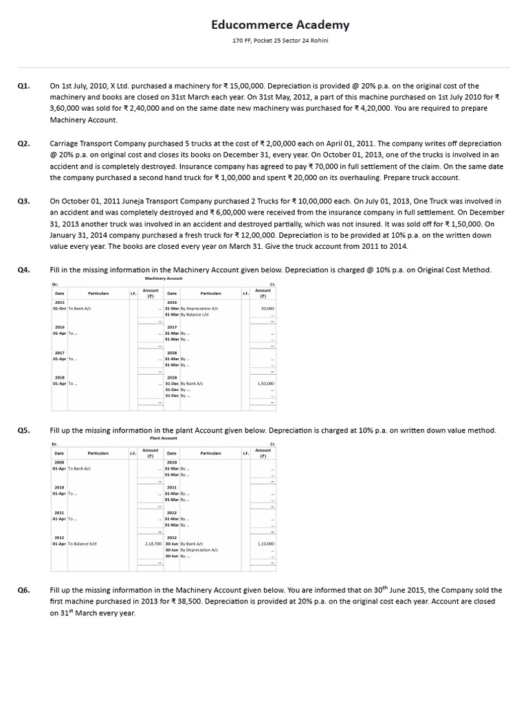 Depreciation Worksheet-1 | PDF | Depreciation | Fixed Asset