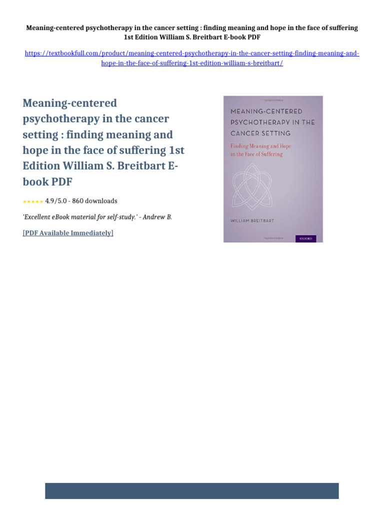 Meaning-centered psychotherapy in the cancer setting : finding meaning ...