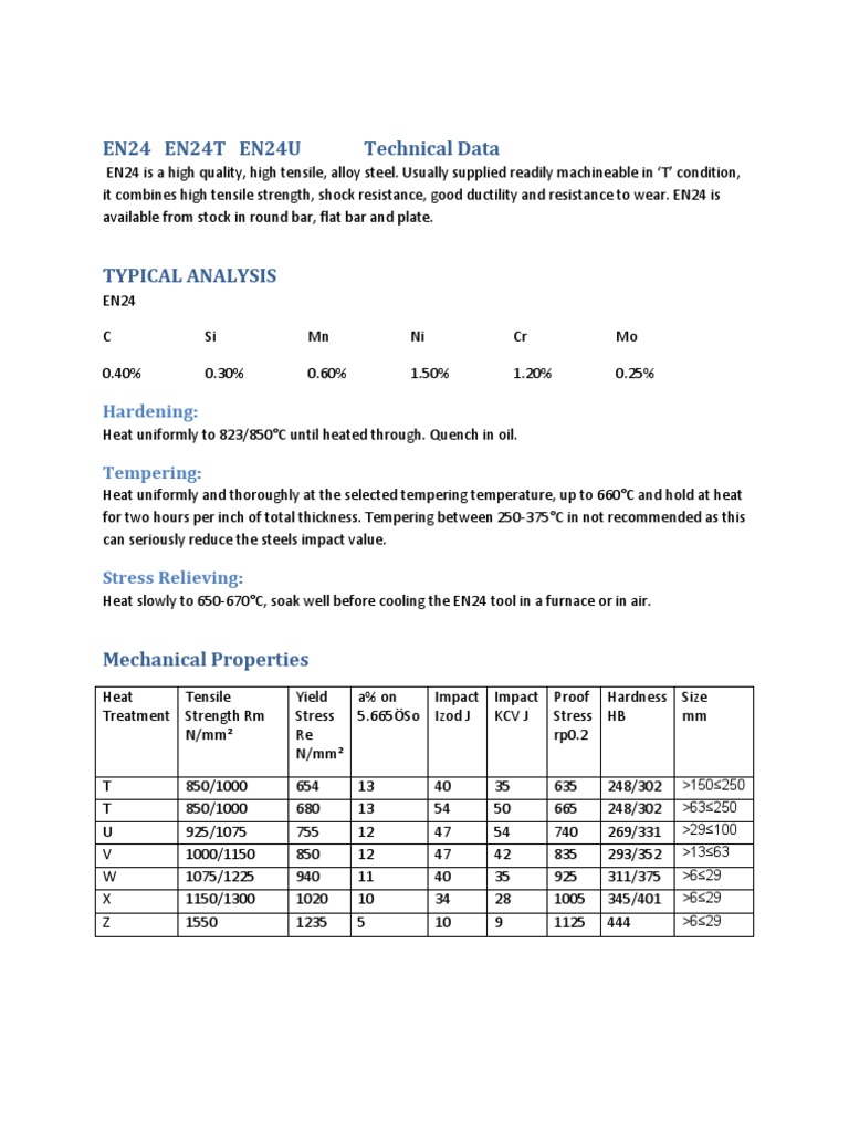 EN24 and EN24T Steel Properties Guide | PDF