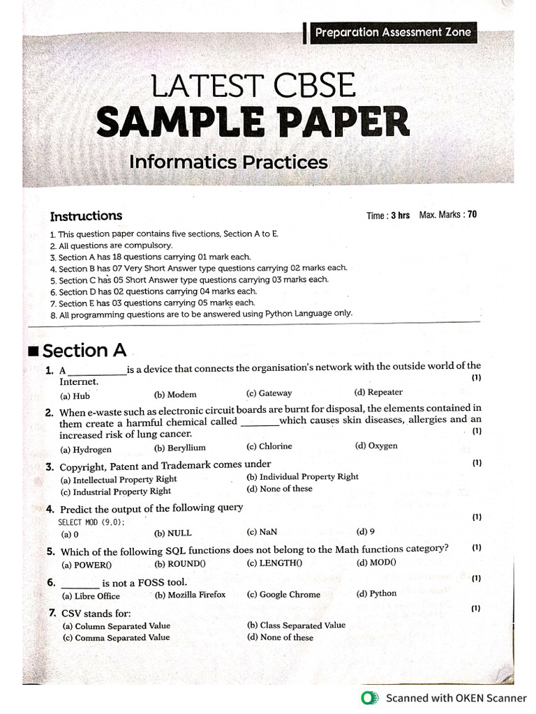 12th IP Sample Paper With Marking Scheme | PDF