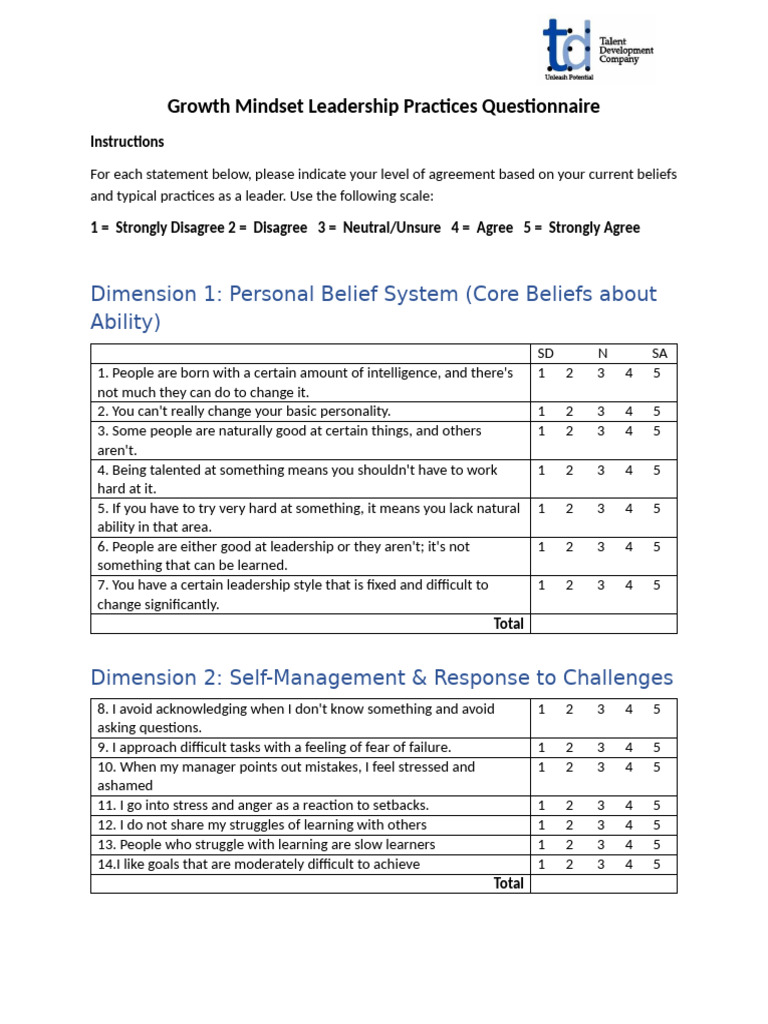 Growth Mindset Assessment | PDF | Learning | Goal Setting