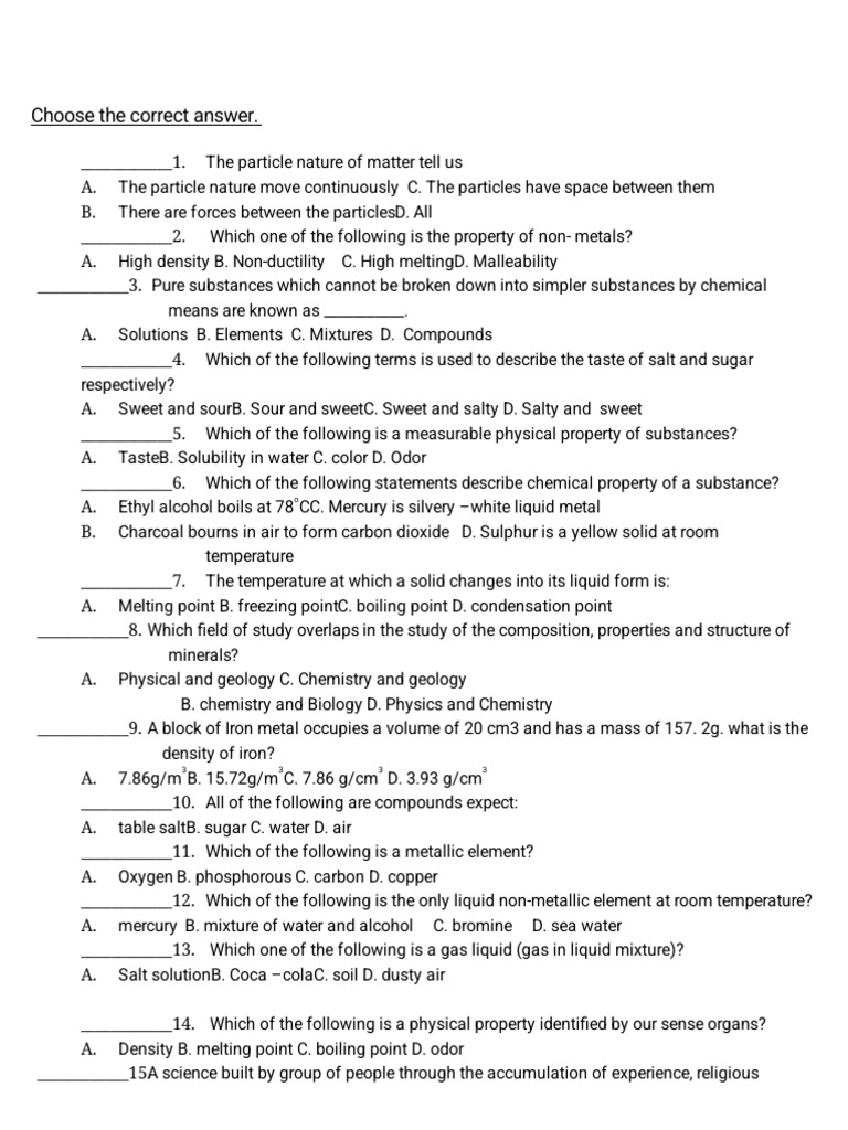 Grade 7 General Science (1q, Worksheet) | PDF | Liquids | Chemical ...