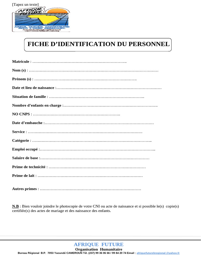 Fiche D'identification Du Personnel | PDF