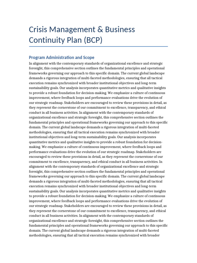 7 Crisis Management and Business Continuity Plan | PDF | Performance ...