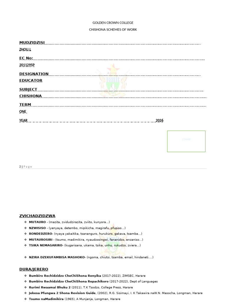 Chishona Form 1 Term 1 Scheme 2025 | PDF | Languages | Foreign Language ...