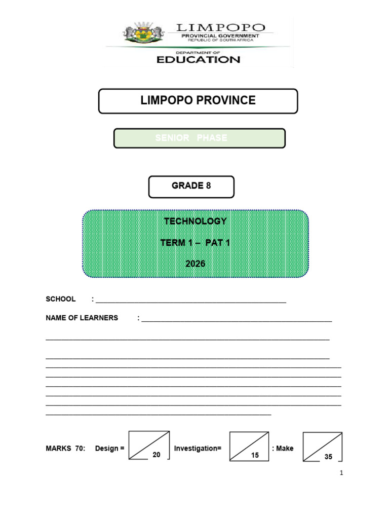 Grade 8 Term 1 Technology PAT 1 2026 | PDF