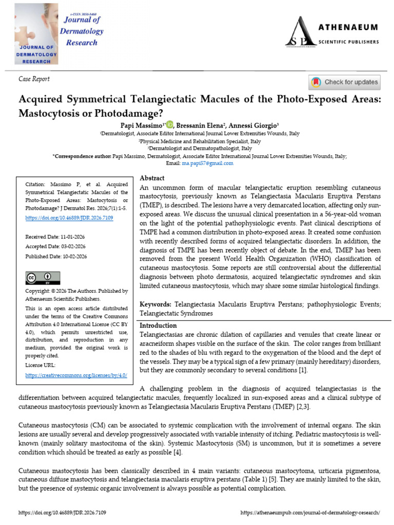 Acquired Symmetrical Telangiectatic Macules of The Photo Exposed Areas ...