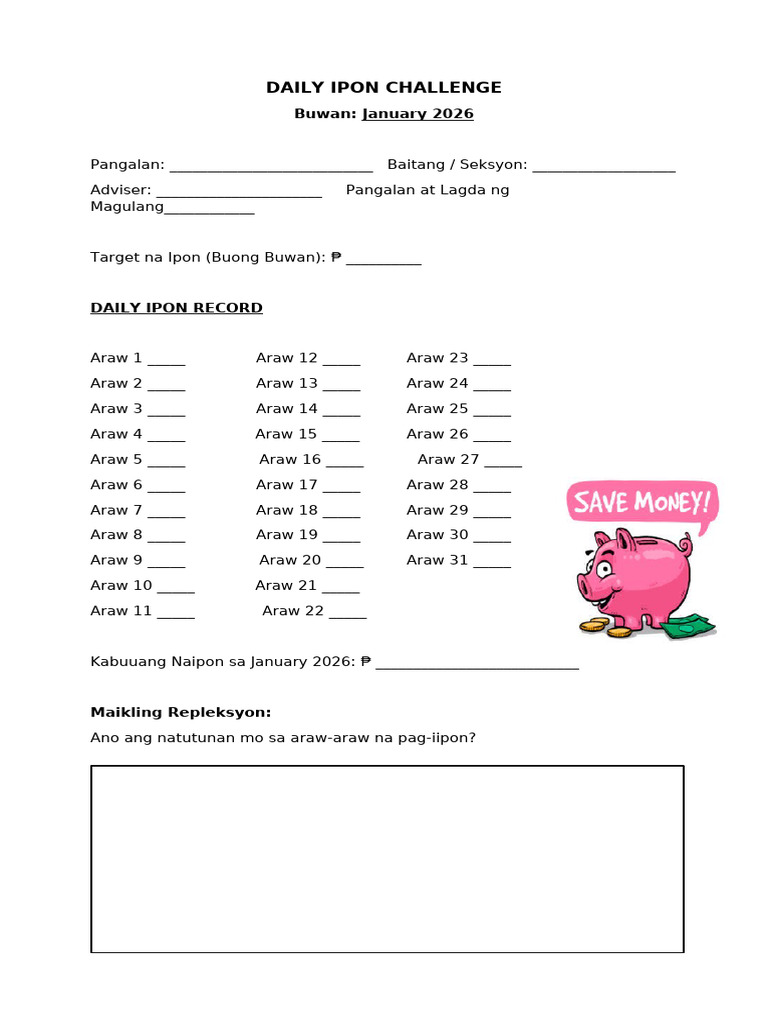 Daily Ipon Challenge Form | PDF
