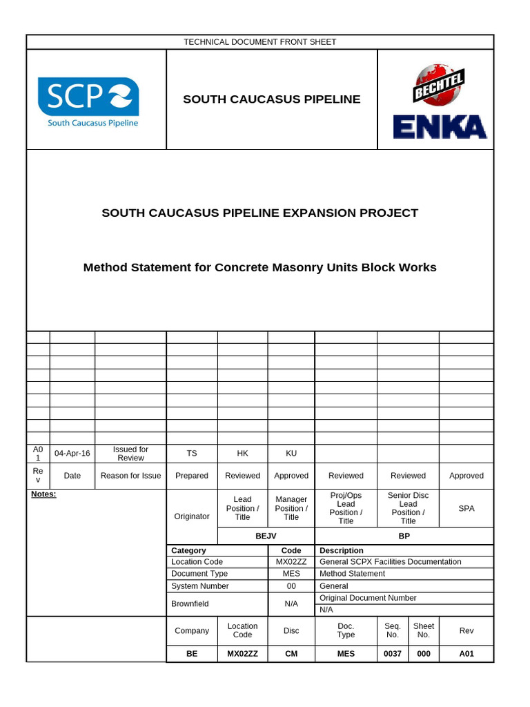 Method Statement For Concrete Masonry Units Block Works | PDF | Masonry ...