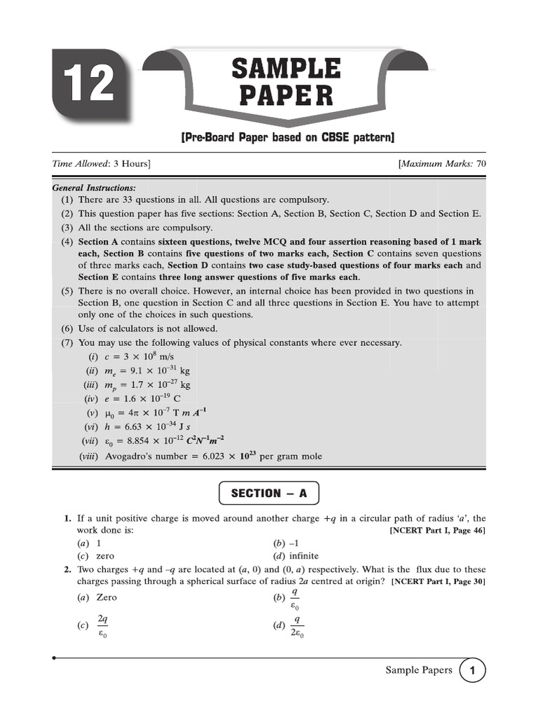Cbse Cl12 Ead Physics 2026 Edition Pre-Board Paper 12 | PDF