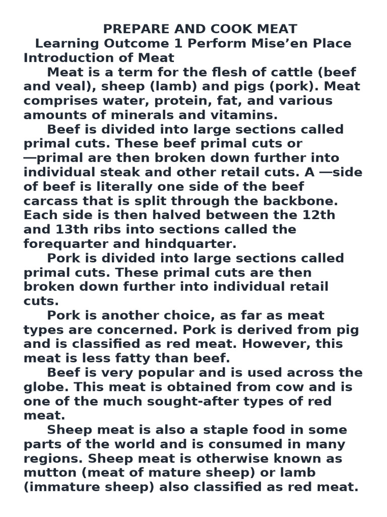 Lesson 1 Prepare and Cook Meat | PDF | Grilling | Cooking