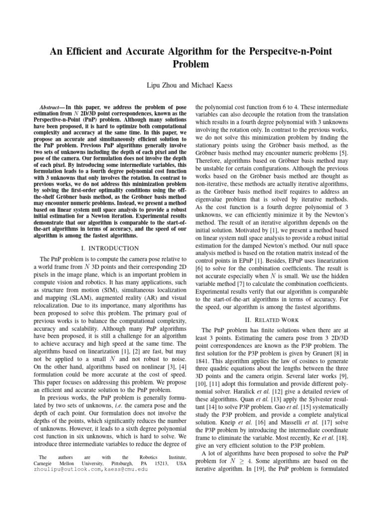 An Efficient and Accurate Algorithm For The Perspecitve-n-Point Problem ...