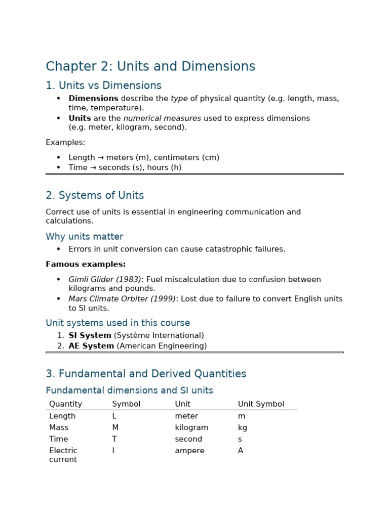 Chapter 2 - Units and Dimensions (Printable Notes) | PDF | Mole (Unit ...