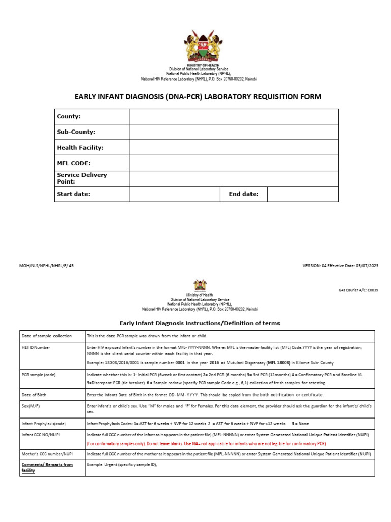 Kenya EID DNA-PCR Requisition Form v.25.06.2024 | PDF