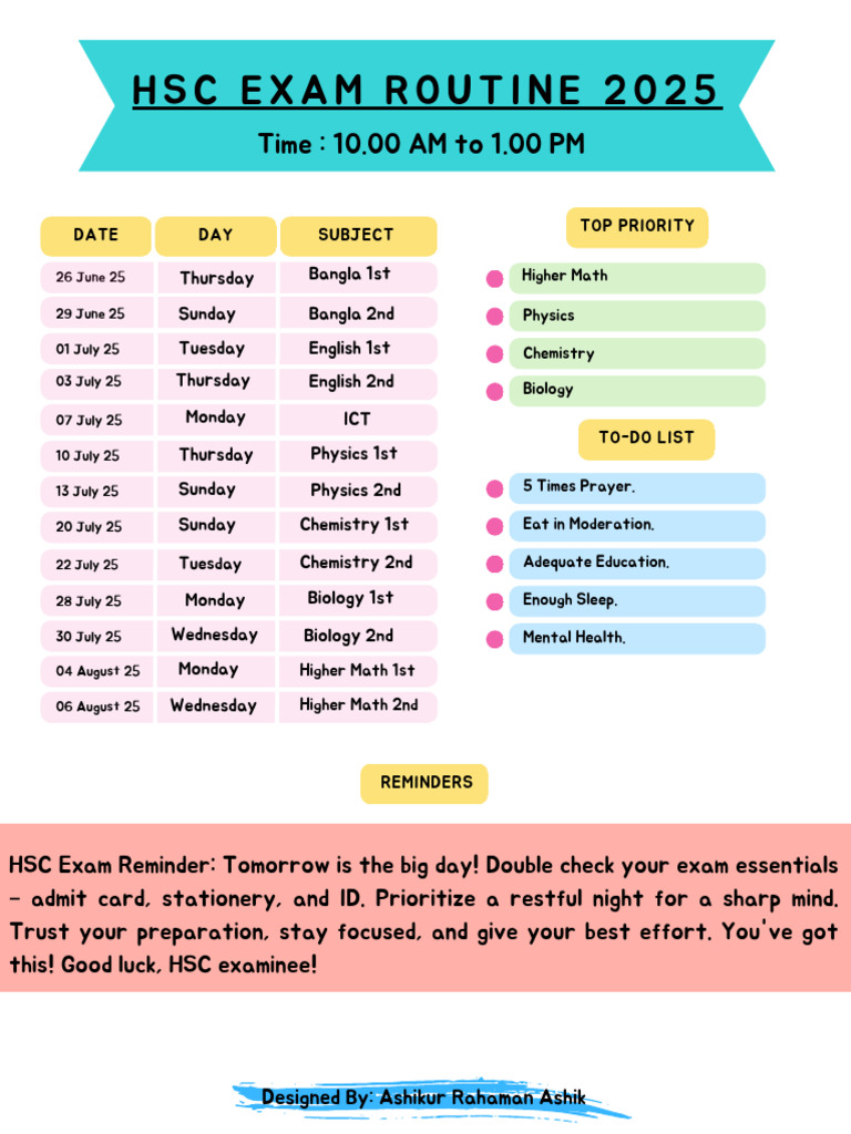 HSC Exam Routine 2025 | PDF