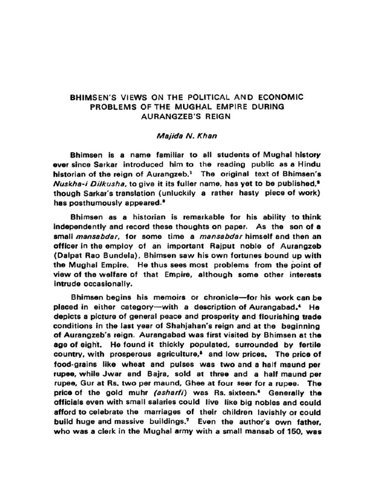 Majida N. Khan. - Bhimsen's Views On The Political and Economic ...