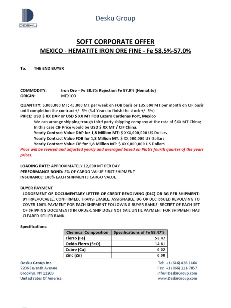 DG - SCO FE58-57 Hematite Iron Ore Fines | PDF | Shipping Service ...