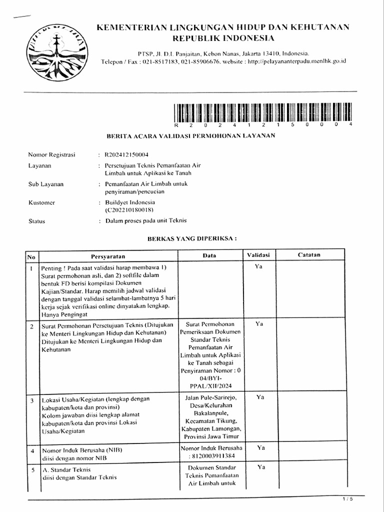 Validasi Pertek Air Buildyet | PDF