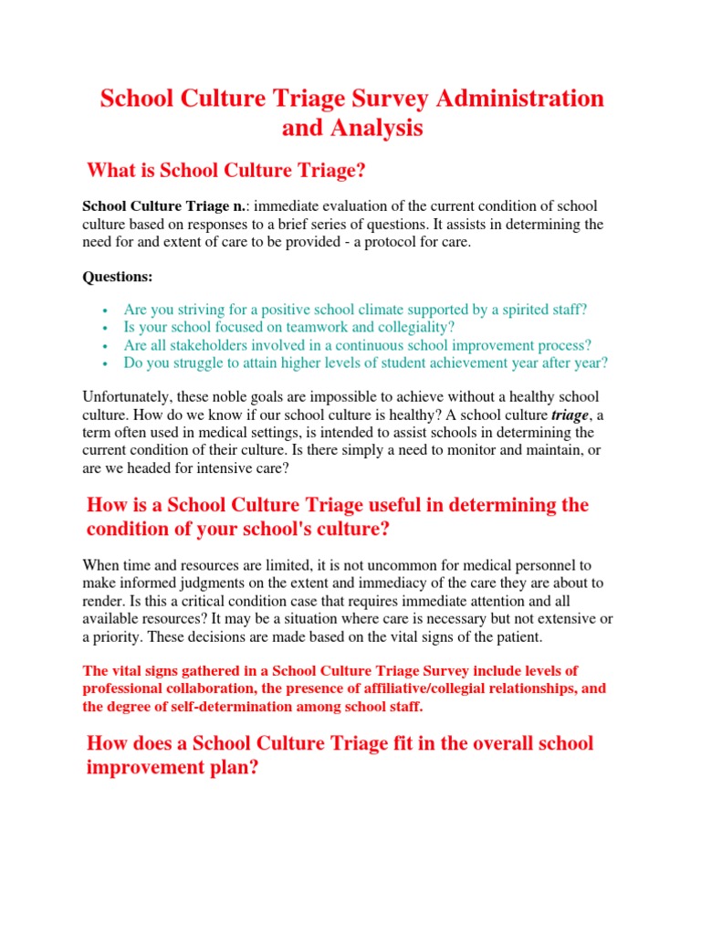 School Culture Triage Survey Administration and Analysis | PDF ...