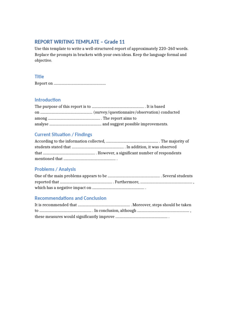 Report Writing Template Grade 11 | PDF