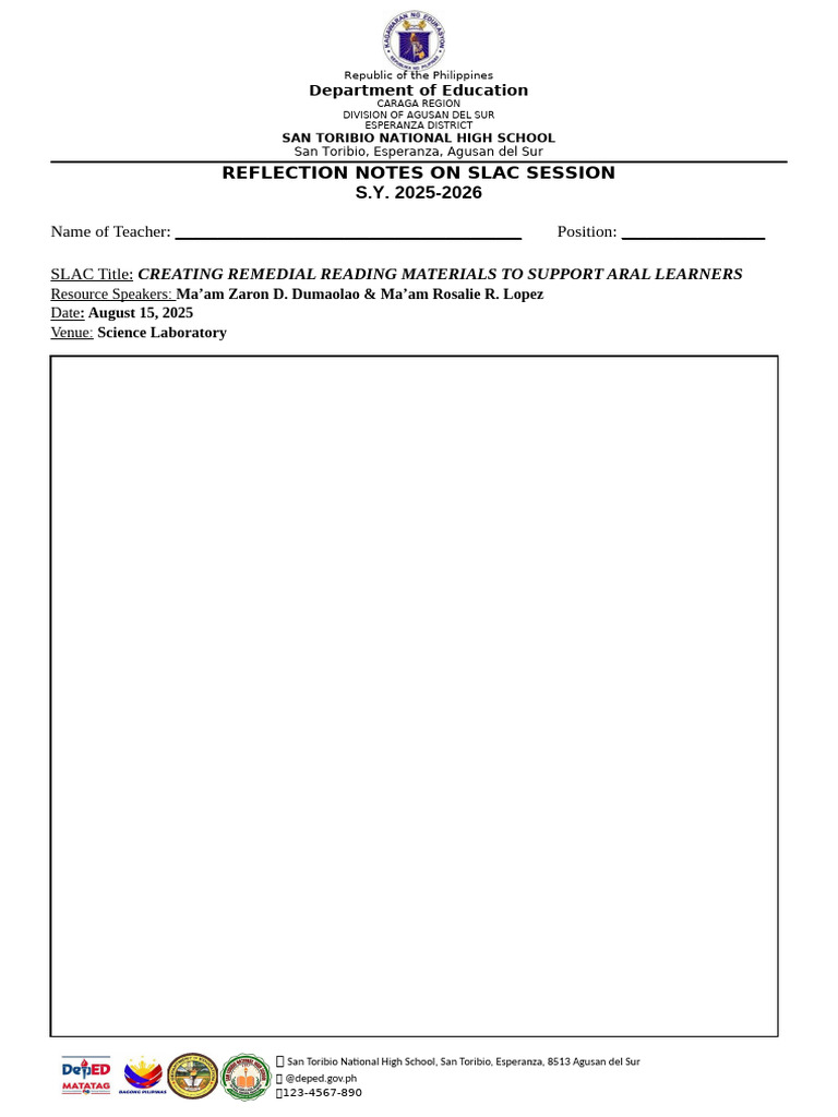 Reflection Notes On Slac Session | PDF